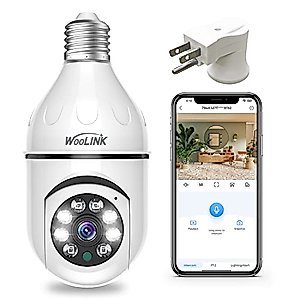WOOLINK 3MP Light Bulb Security Camera - 2.4Ghz Wireless WiFi Light Bulb Camera, E26/E27 Light Socket Camera, Color Night Vision, Motion Detection, App Alarm Notification