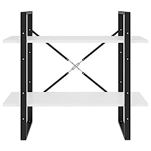 Homvdxl 2-Shelf Industrial Bookshelf, Open Storage Bookcase with Metal Frame & Support, Free Standing Display Shelves in Living Room/Home/Office - White, Wider