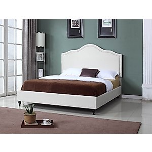 Home Life Cloth Light Beige Cream Linen 51" Tall Headboard Platform Bed Slats with Full - Complete Bed 5 Year Warranty Included 009