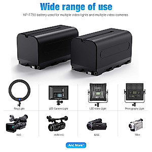 Switti NP-F750 Battery Charger Set, 2 Pack 5600 mAh Replacement Batteries Compatible with NP-F550, F570, F750, F770, F930, F950, FM55H, FM500H, QM71, QM91, QM71D and Video Light