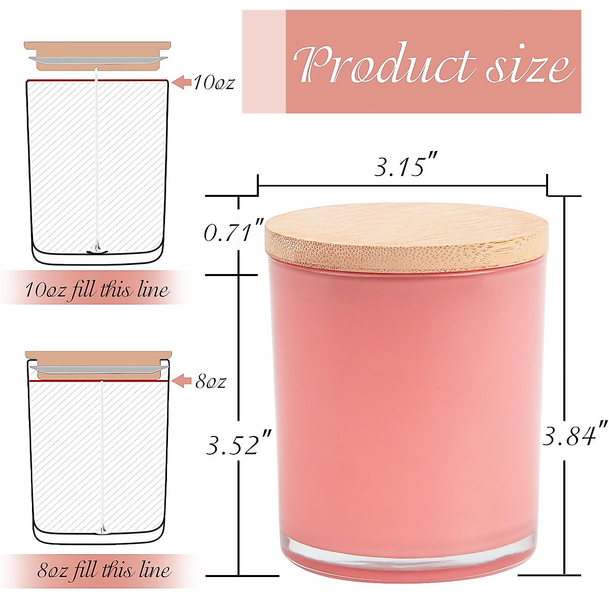 CONNOO 12 Pack 10 OZ Spring Color Glass Candle Jars for Making Candles with Airtight Bamboo Lids Nice Sticky Warning Labels for Candle Making Empty Container Bulk - Dishwasher Safe