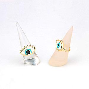 HUJUON 2 Pieces Gold Evil Eye Rings Set Asymmetry Evil Eye Finger Stackable Ring Blue Eye Protection Lucky Jewelry for Women (Blue)