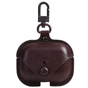 Genuine Leather Case Compatible with AirPods Pro Case, VOMA Protective Cover for Apple AirPods Pro Wireless Charging Case Headphones EarPods, Soft Leather Cover with Keychain Hook Chocolate Brown