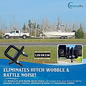 WavesRx Boat Trailer Hitch Tightener & Stabilizer | Stainless Steel Anti-Rattle Clamp for 2" Hitch Receivers | Marine Grade, Rust-Free, Long-Lasting U-Bolt for Safe Transportation of Your Watercraft