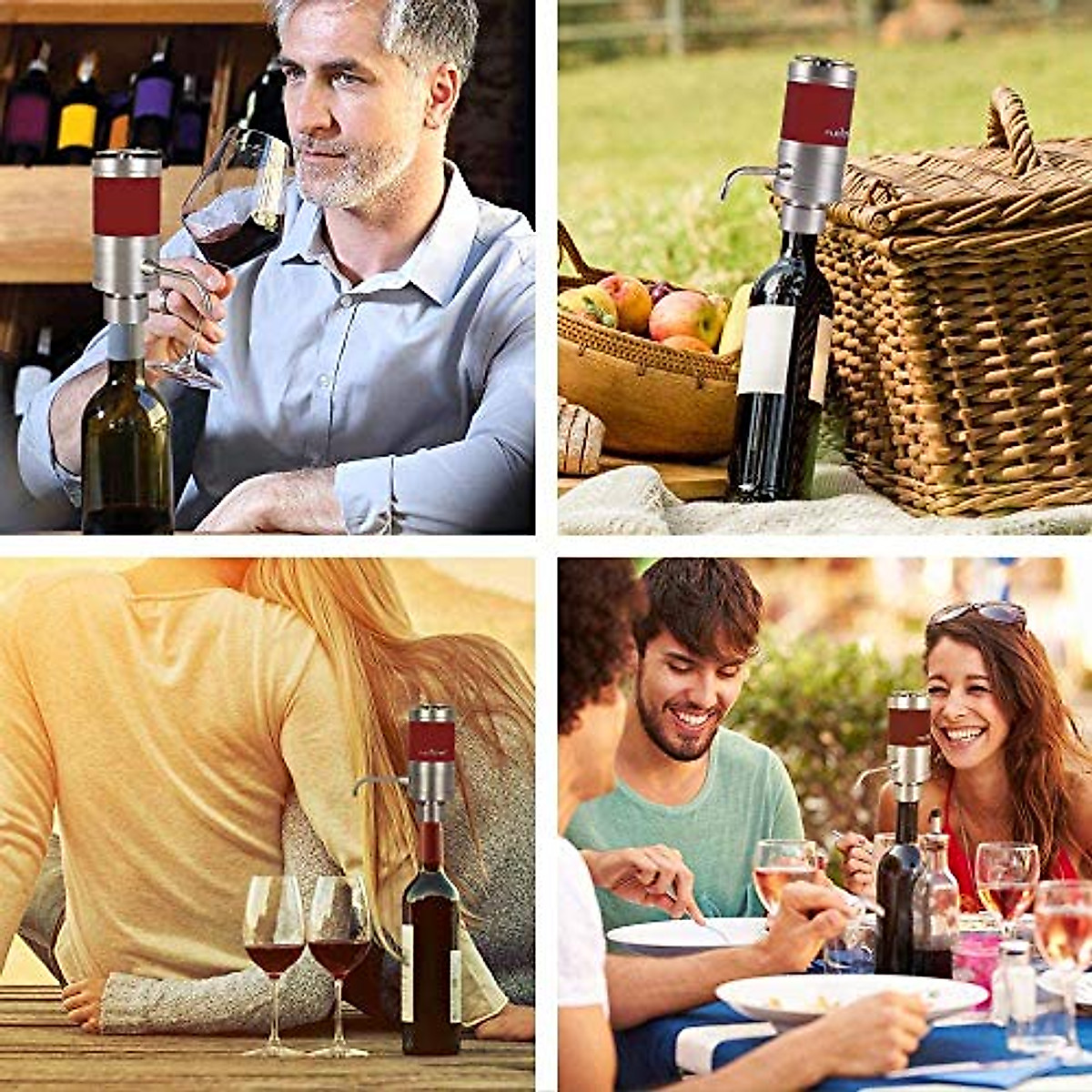 NutriChef Wine Dispenser, Automatic Electric Wine Aerator Pourer w/ Metal Decanter Spout for Red and White Wine Small