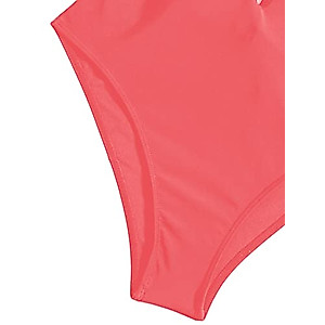 SweatyRocks Women's Sexy Basic Criss Cross Tie Knot Front Deep V Open Back One Piece Swimwear Watermelon Pink S