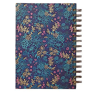 Christian Art Gifts Journal w/Scripture Desire Of Your Heart Psalm 20:4 Bible Verse Blue Floral 192 Ruled Pages, Large Hardcover Notebook, Wire Bound