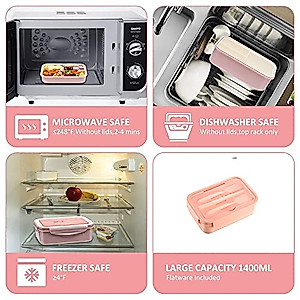 JHXTZ Bento Box For Adult, 1400ML Lunch Container Bento Boxes, Built-in Cutlery Set, Micro-Wave Dishwasher Safe(Pink)