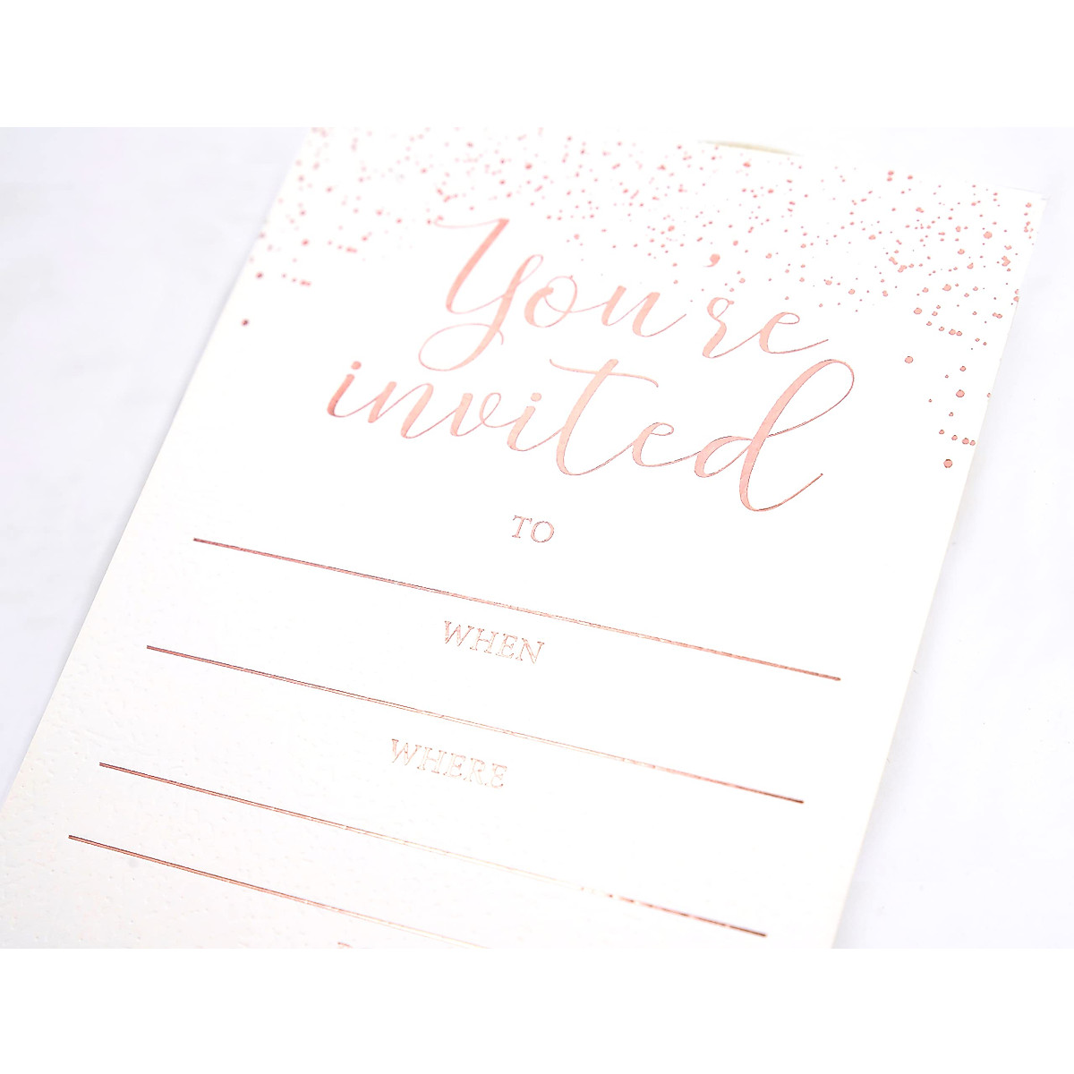 Chriz.Z Invitation Cards - 24-Count 4" x 6" White Invitation Cards ‘’You Are Invited’’ in Rose Gold Foil with 26 Foil Kraft Envelopes – For Wedding, Bridal Shower, Baby Shower, Birthday