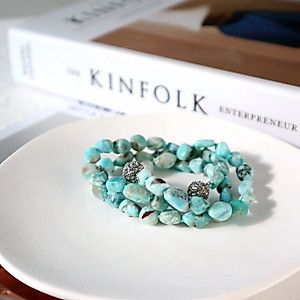 Natural Stone Larimar Bracelet Crystal Magnet Clasp 7.5" …