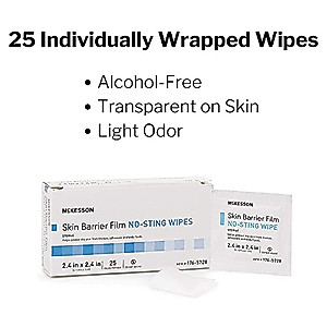 McKesson Skin Barrier Film, Sterile, No Sting Body Wipe, Individual Packet, 25 Wipes
