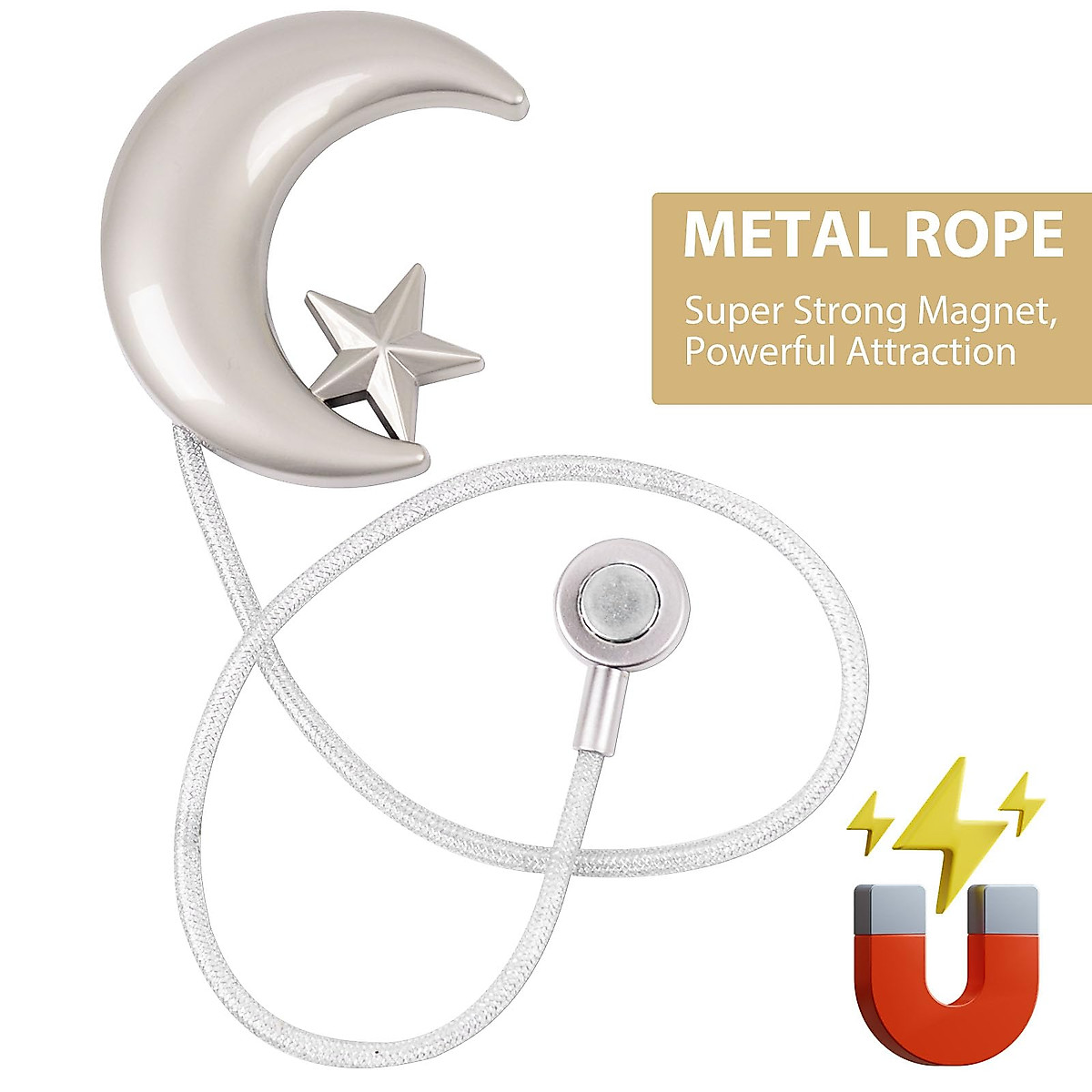 Curtain Tiebacks, 2 Pack Magnetic Curtain Tiebacks Star Moon Curtain tie Back Curtain holdbacks Magnetic Curtain Clips Curtain tie Backs Curtain Clips Holder for Window Draperies Hold Curtains Drape