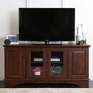 Walker Edison Traditional Wood Universal TV Stand with Storage Cabinets for TV's up to 65" Living Room Entertainment Center, 44 Inch, Traditional Brown