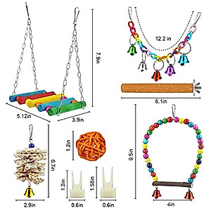 WBYJ 17 Pack Birds Parrot Toys, Parrots Swing Hanging Chewing with Bells Toys Hand Made Bird Cage Toys for Love Birds Finches Small Parrots Parakeets Cockatiels Conures Small Macaws (A)