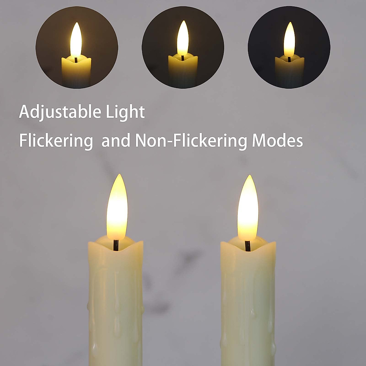 Mavandes Flameless Flickering Taper Candles Two Remote, 7.5 Inch Ivory Battery Operated LED Window Candles Timer,Set of 6 Plastic 3D-Wick Dripping-Wax Effect Flameless Candlesticks(0.86”Dia,Warm Fire)