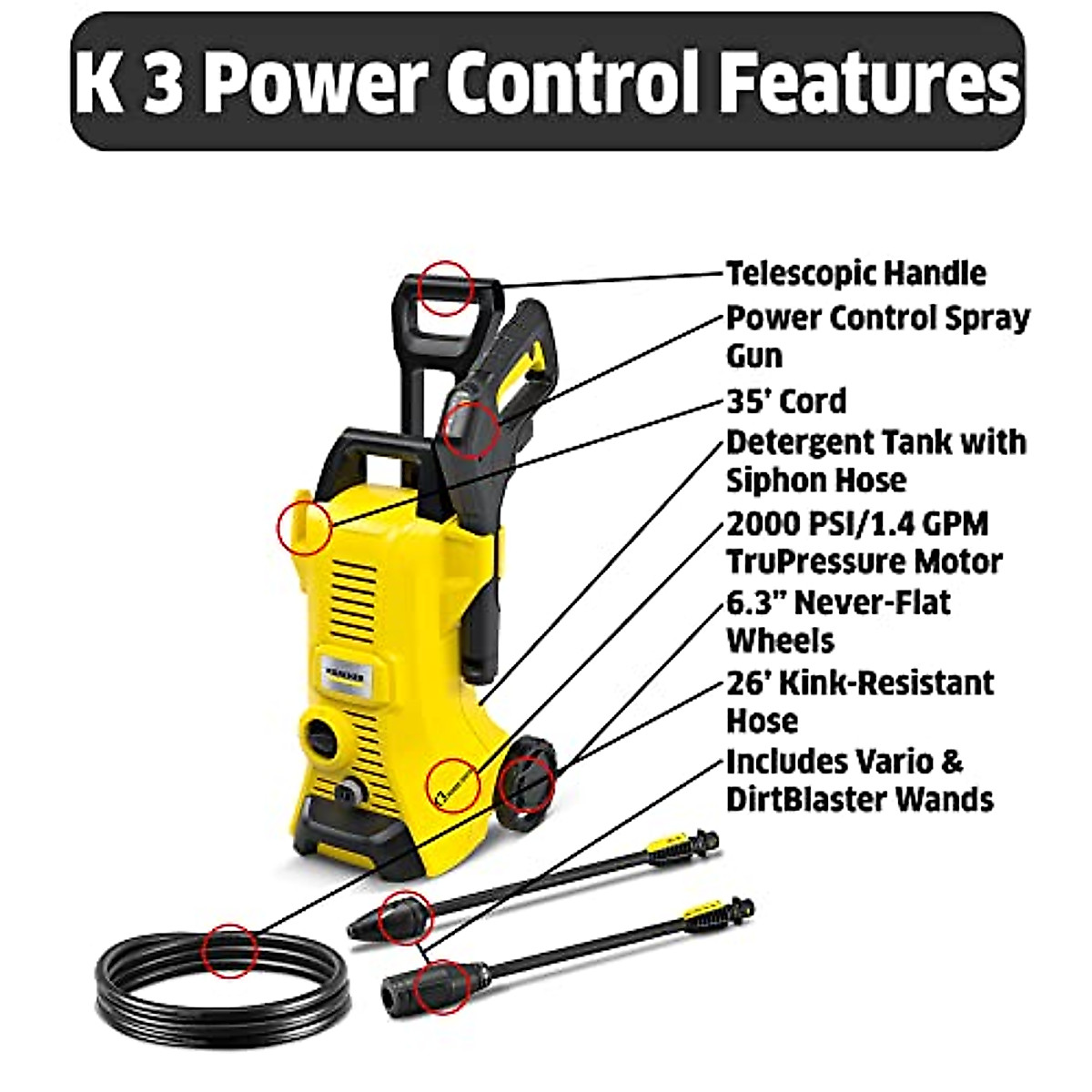 Karcher K 3 Power Control 1800 PSI 1.45 GPM Electric Power Pressure Washer with Vario & DirtBlaster Spray Wands