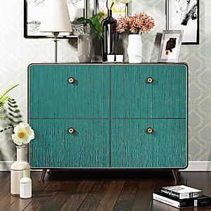 FunStick Teal Green Grasscloth Wallpaper Peel and Stick Textured Fabric Linen Wallpaper Self Adhesive Faux Grasscloth Contact Paper for Room Walls Cabinets Furniture Drawers Desk Removable 15.8"x78.8"