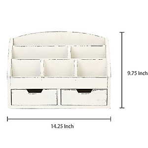 MyGift White Wood Desktop Organizer - Includes 6 Compartments and 2 Pullout Drawers to Organize Office Supplies and Accessories
