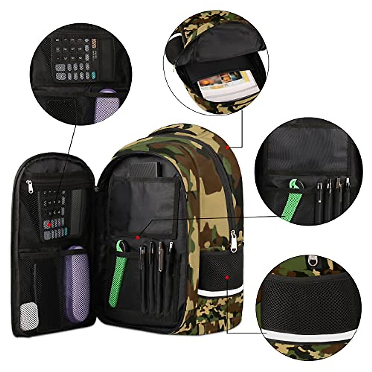 TropicalLife Camouflage Modern Camo Backpacks Bookbag Stationery Storage backpack Shoulder School Computer Hiking Gym Travel Casual Travel Daypack