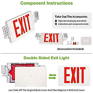 Hykolity Red Exit Sign, 120-277V Double Face LED Combo Emergency Light with Adjustable Two Head and Backup Battery - 4 Pack