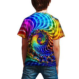 YAJOOEY Colorful 3D Tshirt for Boys Girls Tie Dye Print Cool Tee Shirts for Kids 8-10 Years