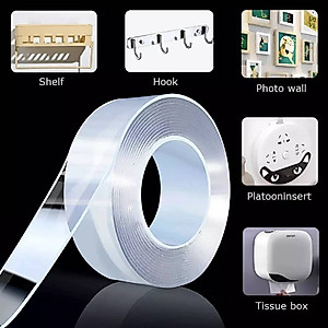 Double Sided Tape for Walls - Heavy Duty Removable Mounting Tape - Strong Adhesive, Washable and Reusable - Wall Tape for Picture Photo Carpet Decoration - Poster Tape Roll 6.56ft, 1.18 inch