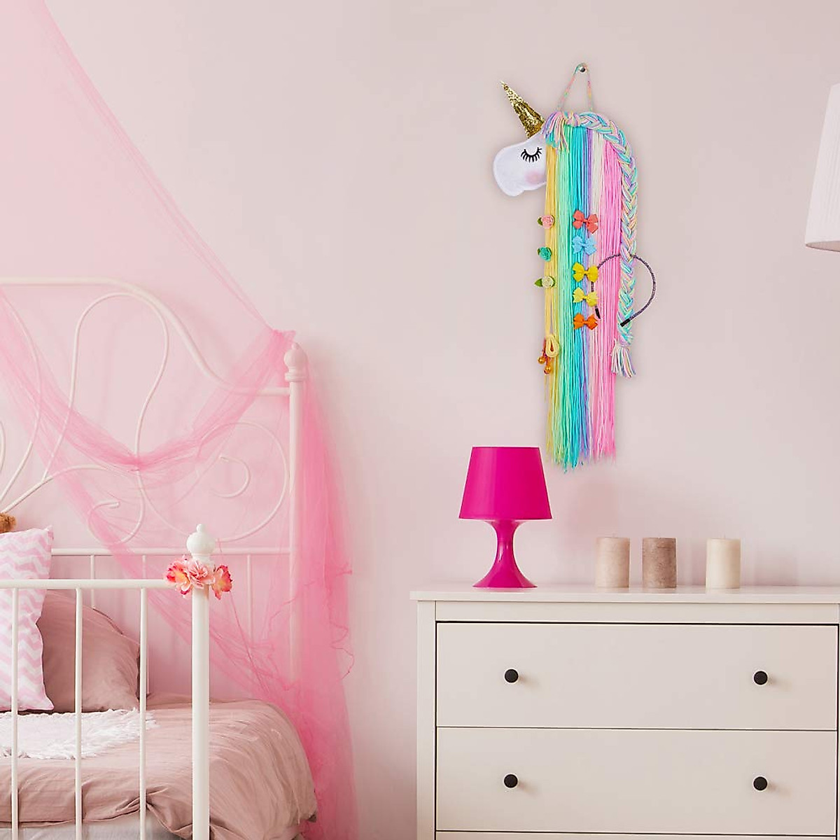 Beinou Unicorn Hair Clips Holder Rainbow Yarn Tassels Hair Bows Storage Shy Unicorn Face Headband Organizer Unicorn Theme Party Decorations