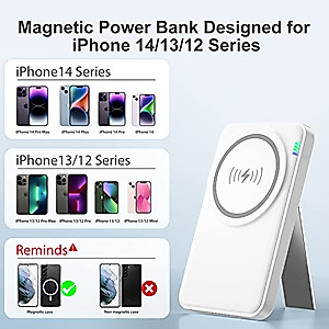 Gotoqi Mag Safe Battery Pack - 5000mAh Magnetic Wireless Portable Charger, Foldable Wireless Power Bank Stand for MagSafe Battery PD 20W Fast Charging for Apple iPhone 14 13 12 Pro Max Mini Plus