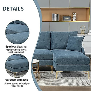 Sudwesto Reversible Sectional Sofa, U-Shape Convertible Sofa Couch, 4-Seat Upholstered Couch with Chaise, Furniture Sets Sectional Couch with Ottoman for Living Room, Apartment, Office (Blue)
