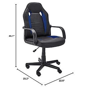Amazon Basics Racing/Gaming Style Office Chair - Faux Leather, Blue, 25.2"D x 22.6"W x 44.1"H