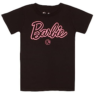 Barbie Girls Short Sleeve T-Shirt 2-Pack, Logo Girl Power Short Sleeve Tees 2 Pack Bundle Set for Girls (Size 6/6X, White/Black)