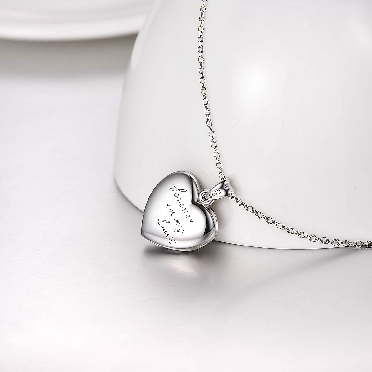 LONAGO Heart Locket Necklace Forever in My Heart Shape Photo Locket Necklace Silver Locket Gift for Women (Locket Necklace)