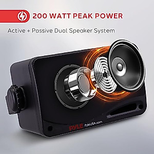 Pyle Outdoor Waterproof Wireless Bluetooth Speaker - 3.5 Inch Pair 3-Way Active Passive Weatherproof Wall, Ceiling Mount Dual Speakers System w/Heavy Duty Grill, Patio, Indoor Use PDWR42BBT (Black)