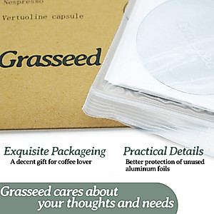 Grasseed Aluminum Foils Lids to Reuse Coffee Pods Compatible with Nespresso VertuoLine Capsules-60 Pcs(Dark Roast)