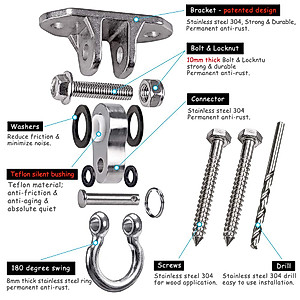 IOH 2 Pcs Heavy Duty Swing Hangers Stainless Steel 304 antirust【2000 lb Capacity】 180° Silent Swing, Playground Porch Yoga Seat Trapeze, Hammock Chair, Hanging Kit, Swing Set Indoor Outdoor