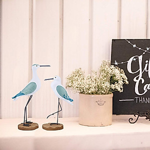 HEALLILY 2pcs Coastal Decor Wooden Seagull Figurine Bird Statue Nautical Coastal Ocean Home Decoration Green