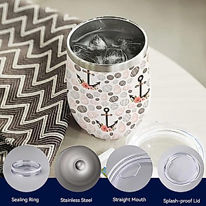 silichee 12 Oz Stainless Steel Insulated Tumblers with Lid Pattern Stones Floral Anchors Background Insulated Tumblers Vacuum Coffee Mugs for Hot and Cold Coffee,Wine,Drinks