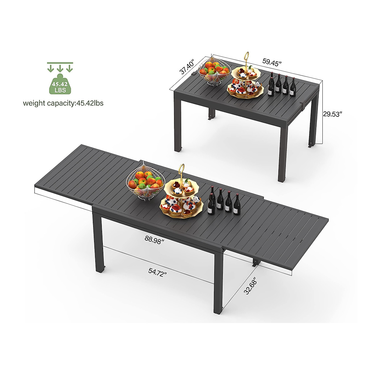 Domi 59" - 89" Expandable Patio Dining Table - Aluminum, Adjustable, Smooth-Sliding, Outdoor Furniture for 6-8 Person, Ideal for Backyard, Porch, Deck, Garden - Dark Brown,