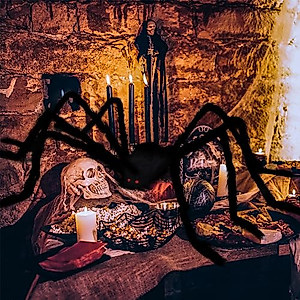 yosager 2 Pack Halloween Giant Spider Decorations, 6ft & 5ft Huge Foldable Hairy Scary Halloween Spider Prop, Black Spooky Spider for Indoor House Outdoor Yard Decorations