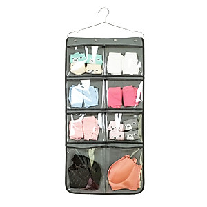NIMES Durable Hanging Closet Underwear Sock Bra Stocking Organizer Dual-Sided Accessories Storage with 16 Large Clear Pockets (Grey)