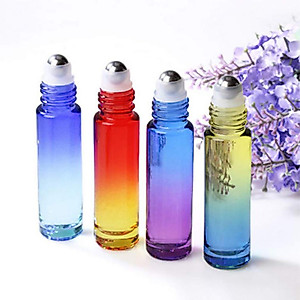 Foraineam 24 Pack 10ml Roller Bottles Gradient Color Glass Essential Oil Roller Bottle with Stainless Steel Roller Ball and Silver Hanging Lid