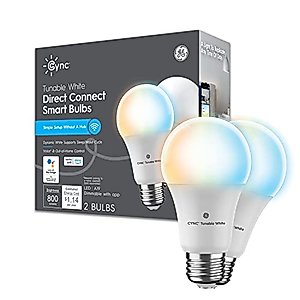 GE CYNC Smart LED Light Bulbs, Tunable White, Bluetooth and Wi-Fi Lights, Works with Alexa and Google Home, A19 Light Bulbs (2 Pack)
