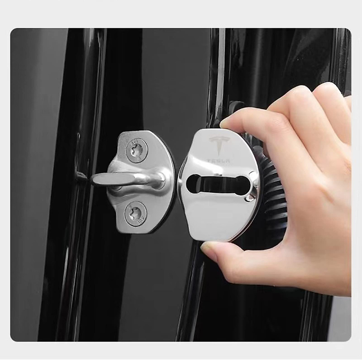 PJOKI Fit Tesla Model 3 Model Y Car Door Lock Cover Stainless Steel Car Door Lock Cover Door Guard Lock for Tesla Accessories(Silver)