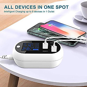 USB Charger Station with Timer Function on/Off Switch 60W/12A 8-Port Fast Charging Station Hub Digital Display Desk Charging Block for Cell Phone Tablet Multiple Devices