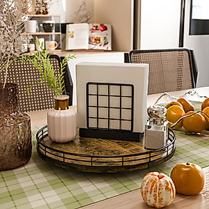 HGF Farmhouse 12" Lazy Susan Turntable Organizer for Table Top, Round Wooden Lazy Susan for Cabinet Kitchen Decor Centerpieces Coffee Table, Storage Condiments Spices, Bathroom Vanity Tray for Soap