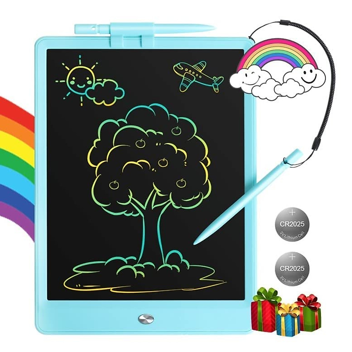 FuniBudi Kids Tablet 10in LCD Writing Tablet Toys for 3 4 5 6 7 8-10 Year Old Girls Boys Airplane Travel Essentials Kids Board Games Chrismas Birthday Drawing and writting Tablet Sensory Toys(Blue)