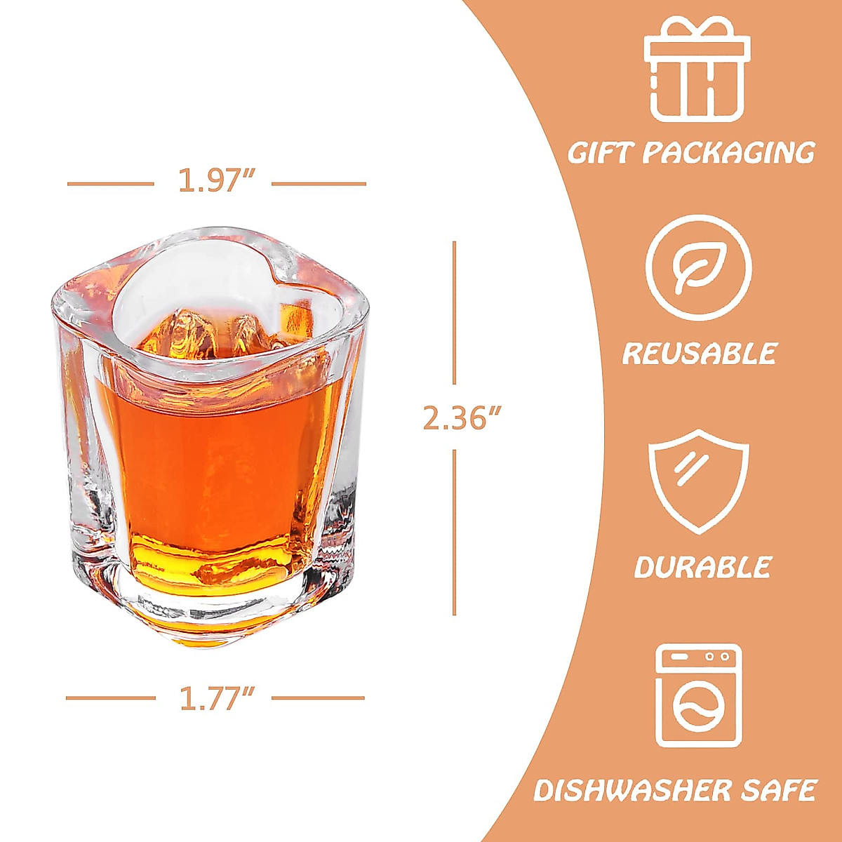 Valeways 2oz Heavy Base Shot Glasses, Sets of 6/Heart Shaped Clear Tequila Shots/Square Shot /Espresso Shot Glass/Bulk Shot Glasses