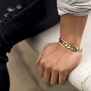 LIFETIME JEWELRY 11mm Flat Cuban Link Chain Bracelet for Men & Women 24k Gold Plated (Gold, 8 inches)