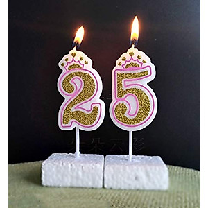 T-shin Glitter Number 5 Birthday Candle,Gold Number with Crown Candles,Long Thin Anniversary Candles Set,Party Supplies,Cake Decoration (Gold-5)