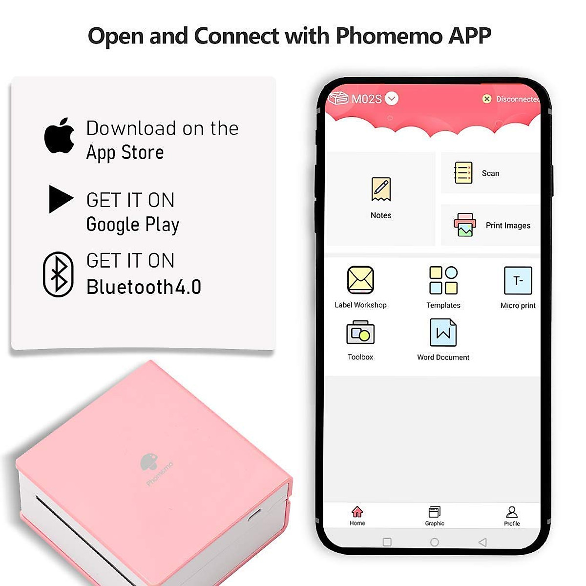 Phomemo M02 Mini Printer- Bluetooth Thermal Photo Printer with 3 Rolls Colorful Sticker Paper, Compatible with iOS + Android for Plan Journal, Study Notes, Art Creation, Work, Gift